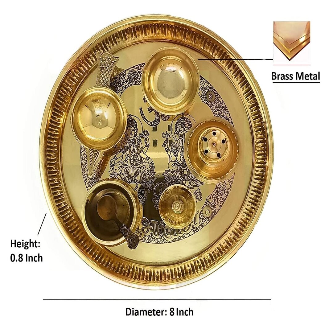 DesiKorner. Brass Pooja thali Set 8 Inch,Brass Pooja thali Set 8 Inch